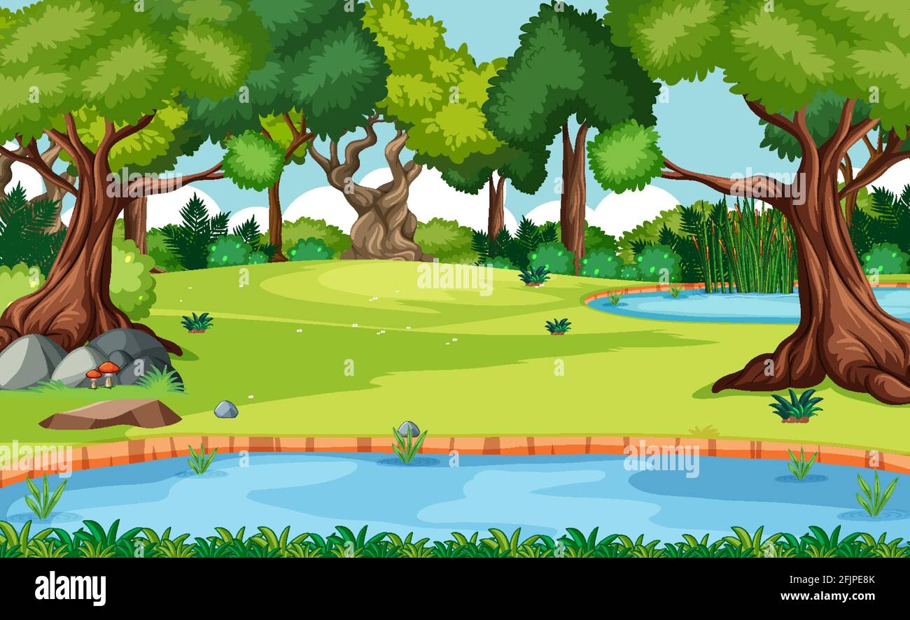 Nature forest landscape scene with many trees illustration Stock Vector ...