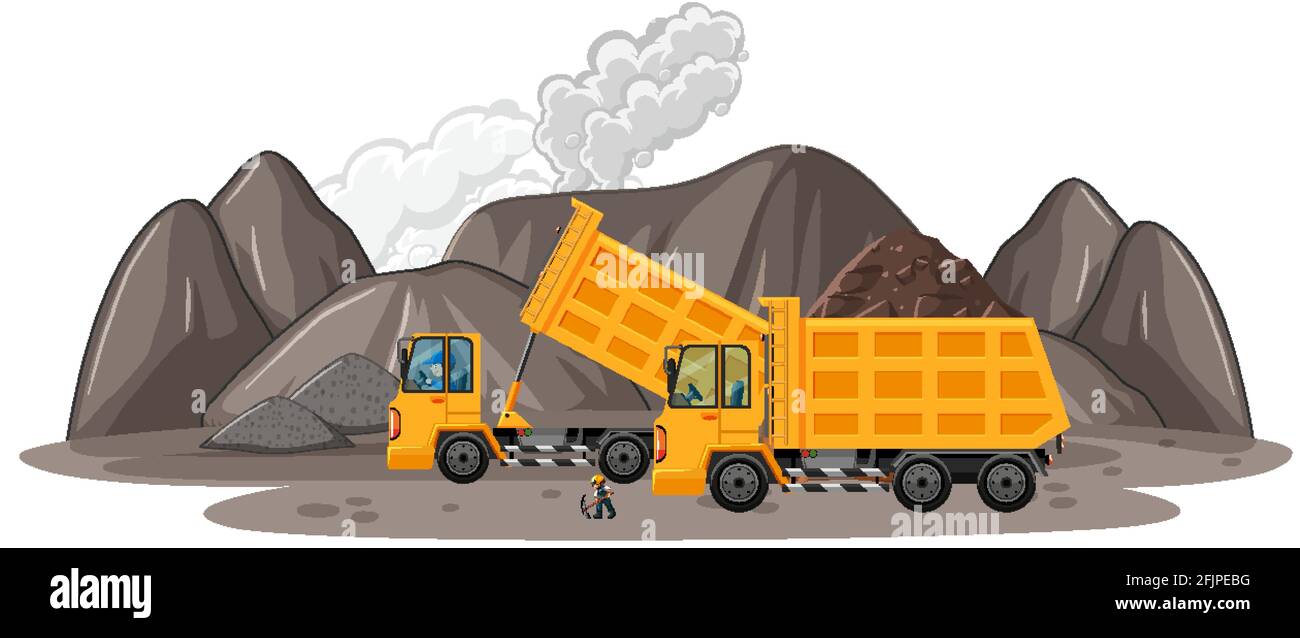 Coal mining scene with construction trucks illustration Stock Vector ...