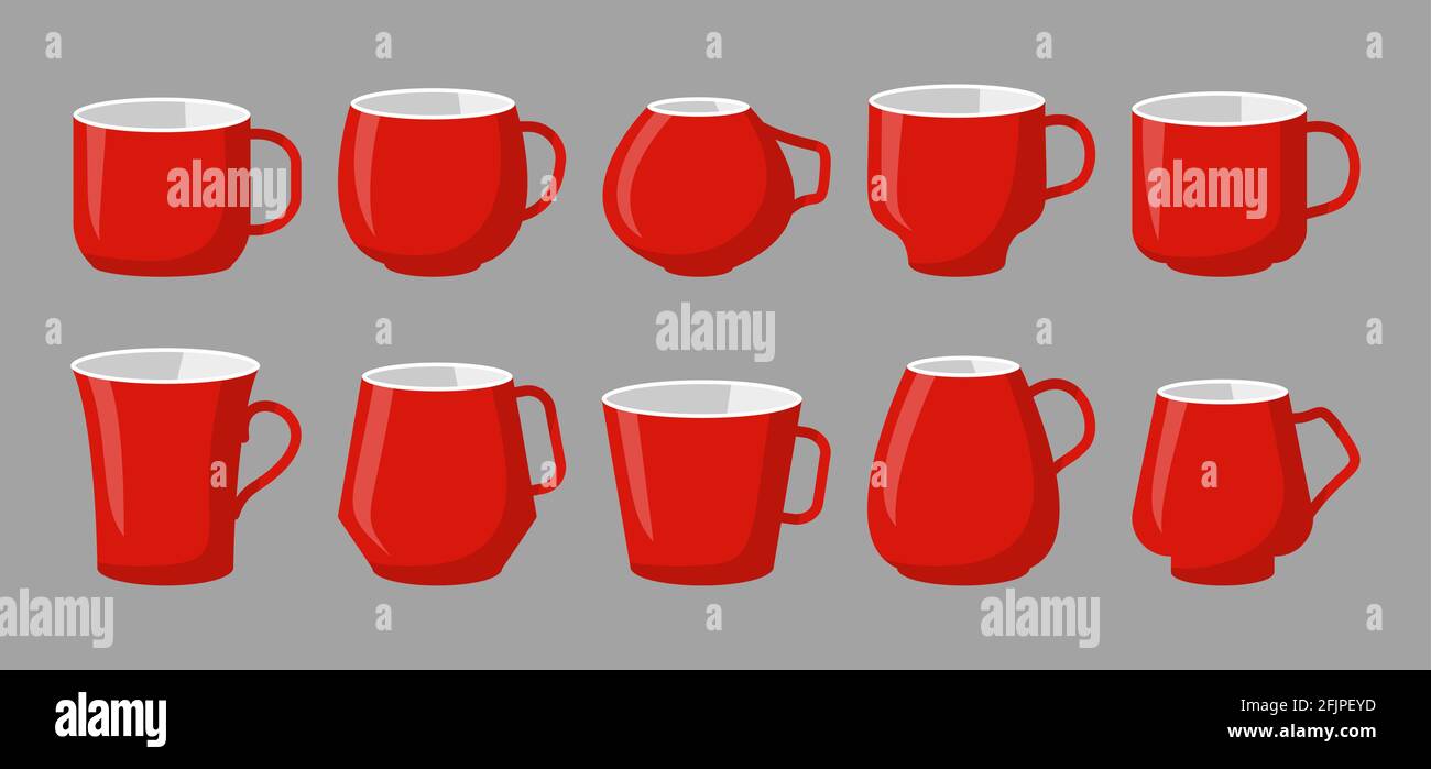 Set of cup for drinks, coffee container different type. Classic tea red ...