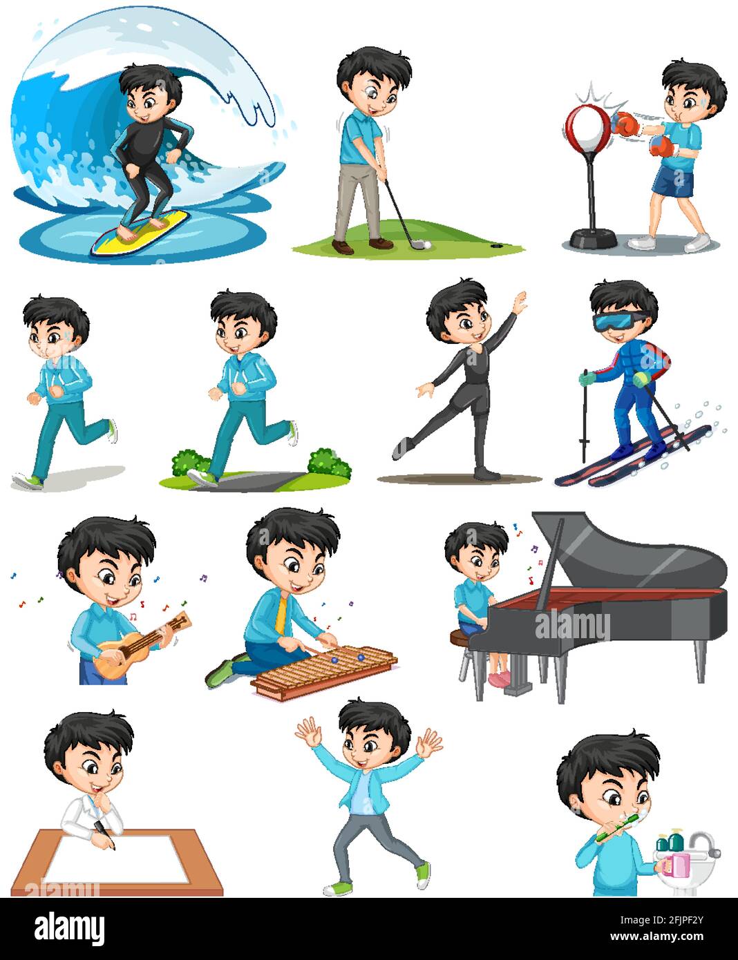 Set of a boy doing different activities illustration Stock Vector Image ...