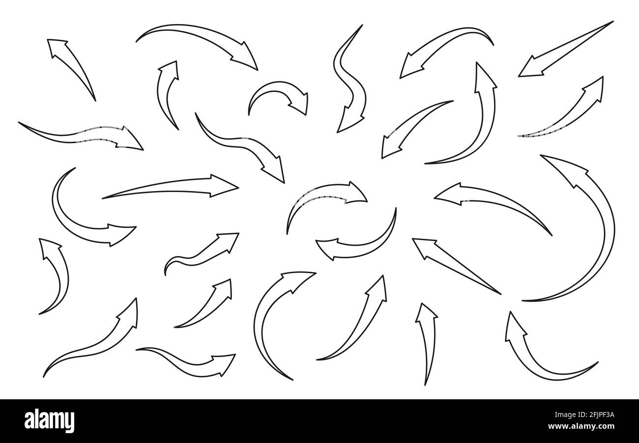 Black linear arrows icons set. Cursor contour curved sign. Navigation ...