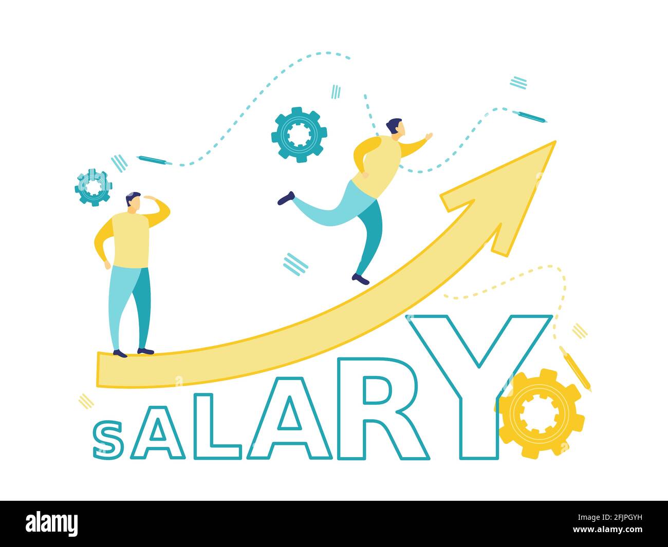 Flat illustration of two businessman standing on the arrow graph ...