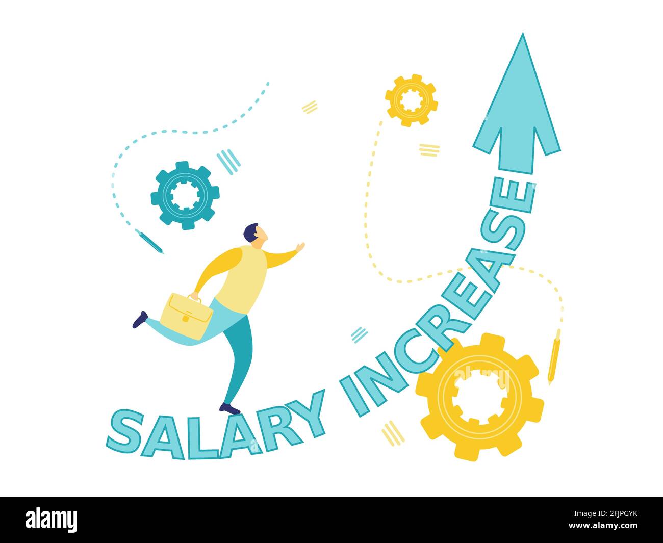 Flat illustration of a businessman walking over the salary increase ...
