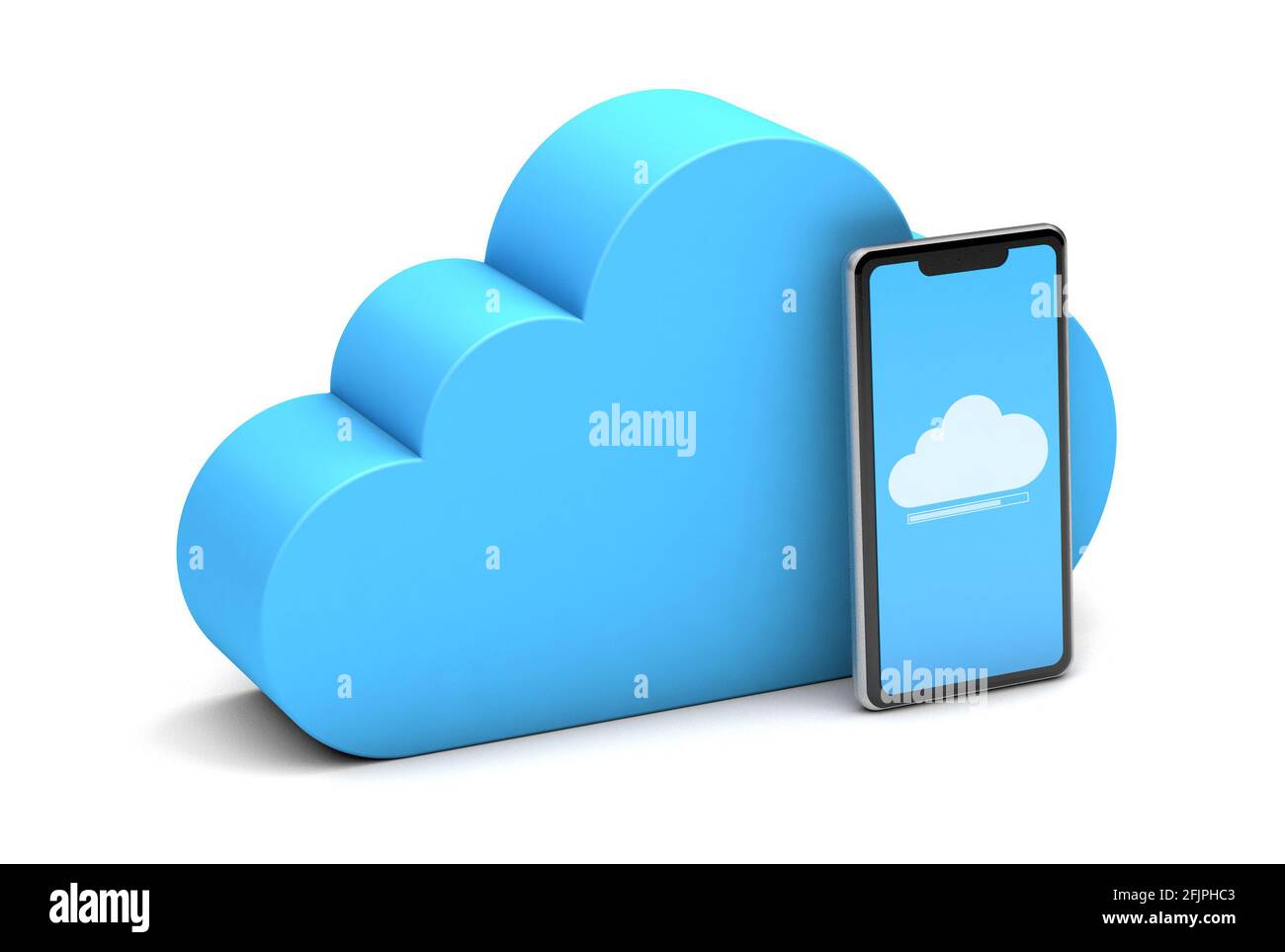 Synchronizing data with your phone. Cloud storage. isolated on white ...