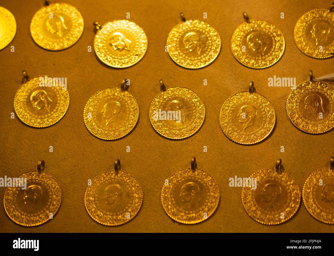 Turkish Gold Coins with portrait in view Stock Photo - Alamy