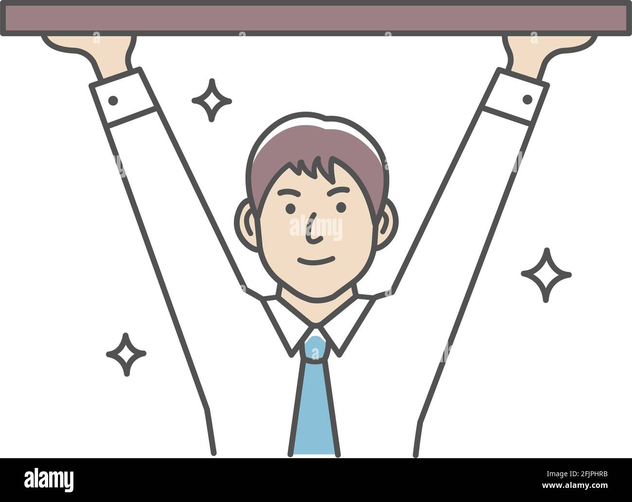 Young man holding object above. Vector illustration Stock Vector Image ...