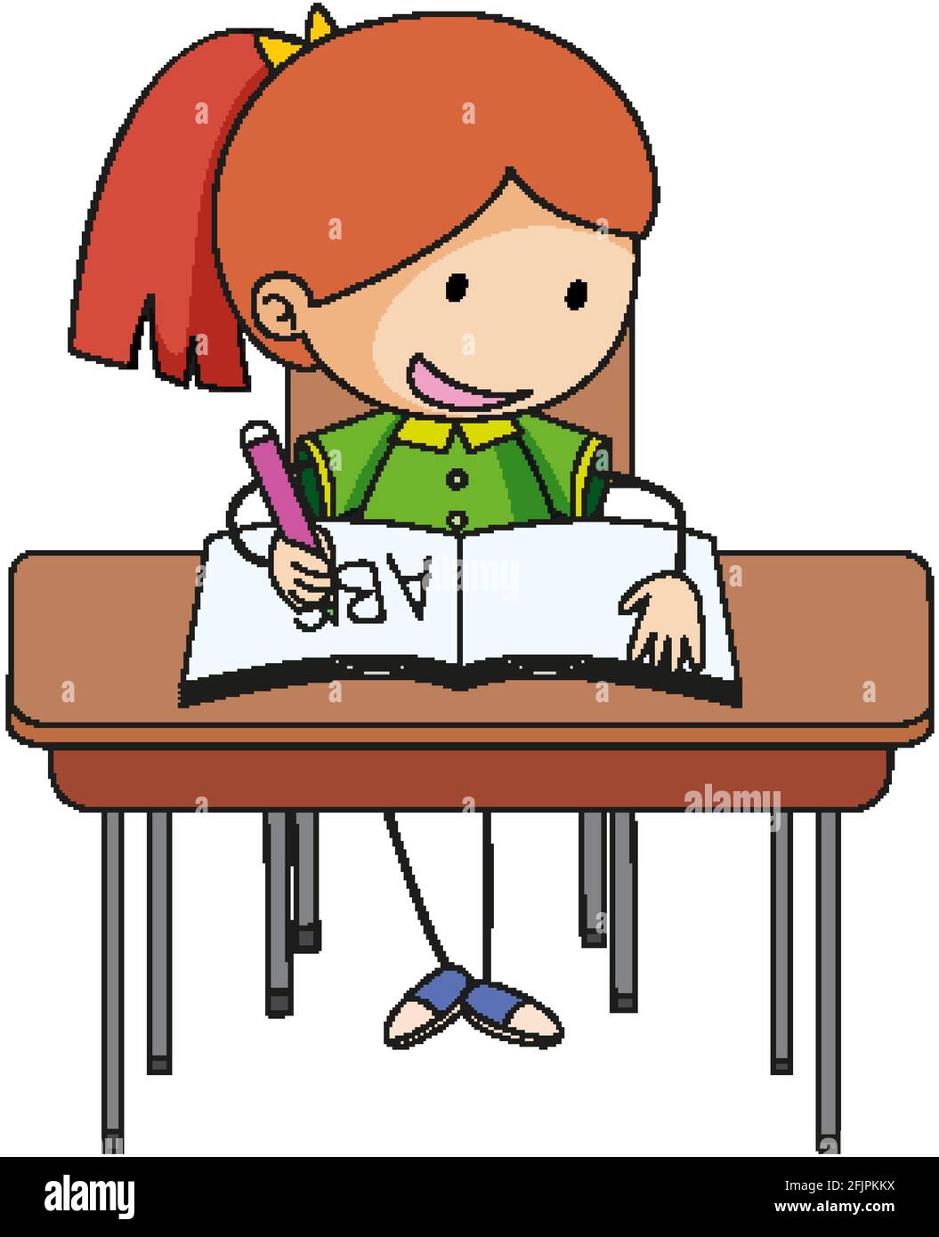 A girl doing homework doodle cartoon character illustration Stock ...