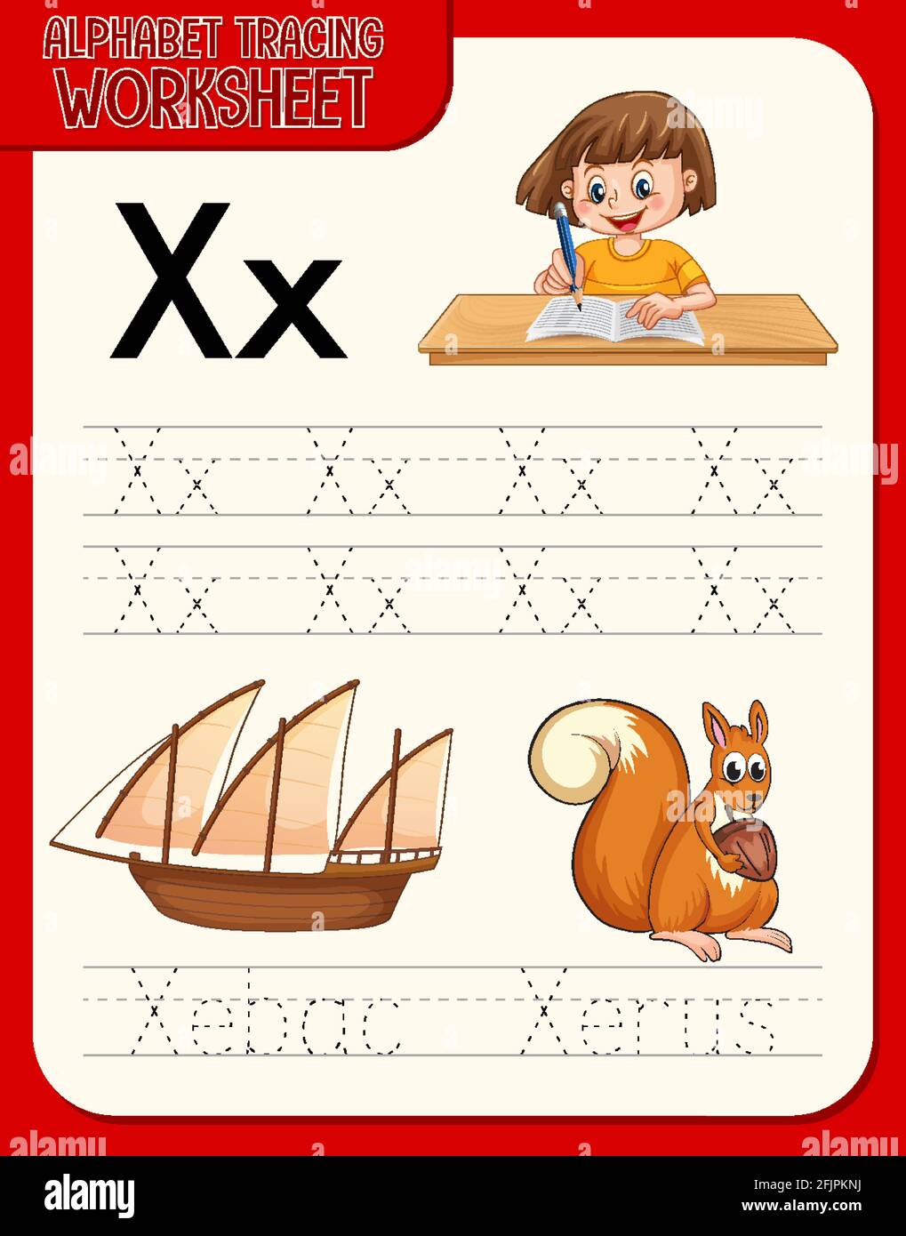 Alphabet tracing worksheet with letter X and x illustration Stock ...