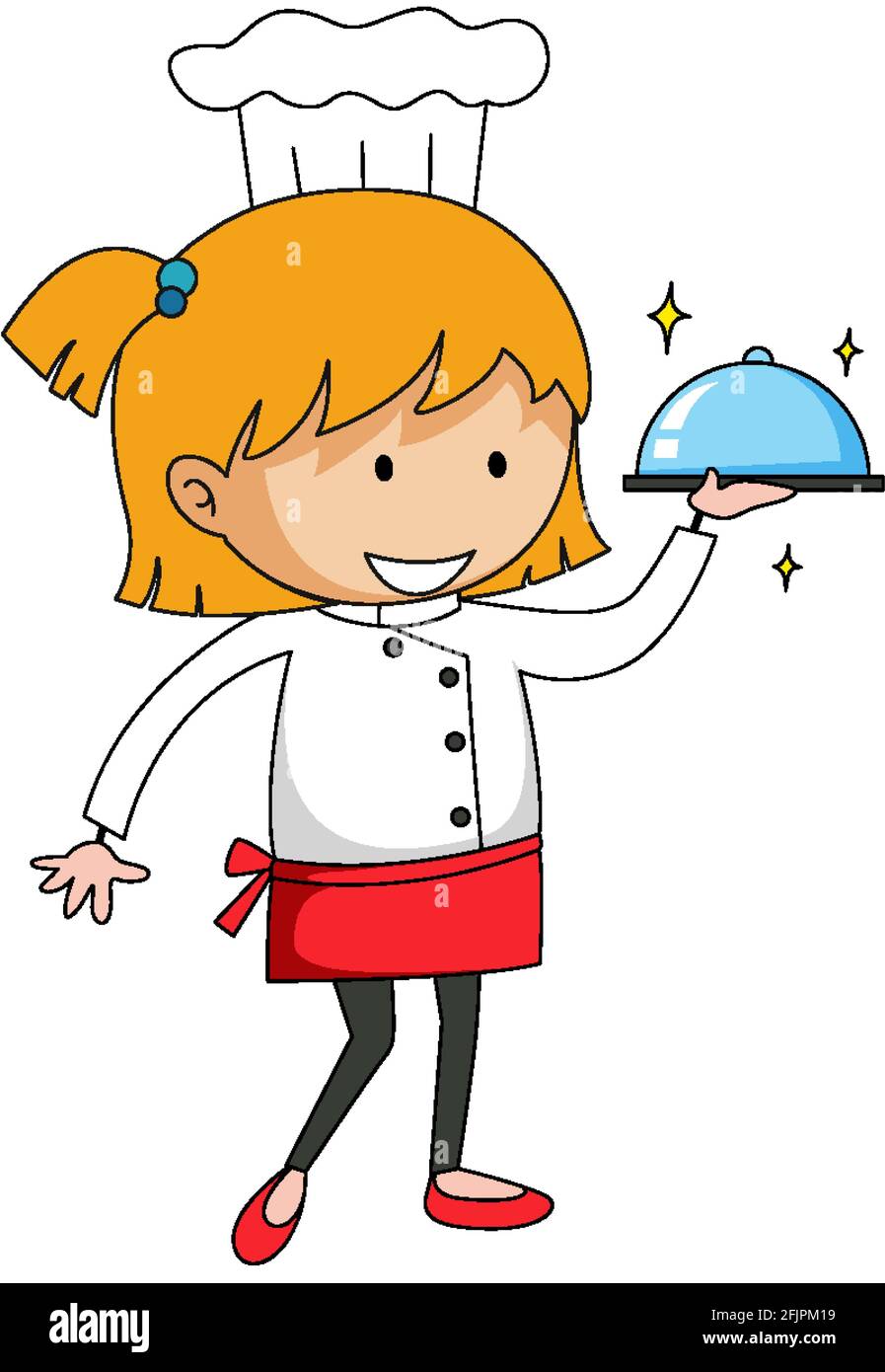 Little chef serving food cartoon character illustration Stock Vector ...