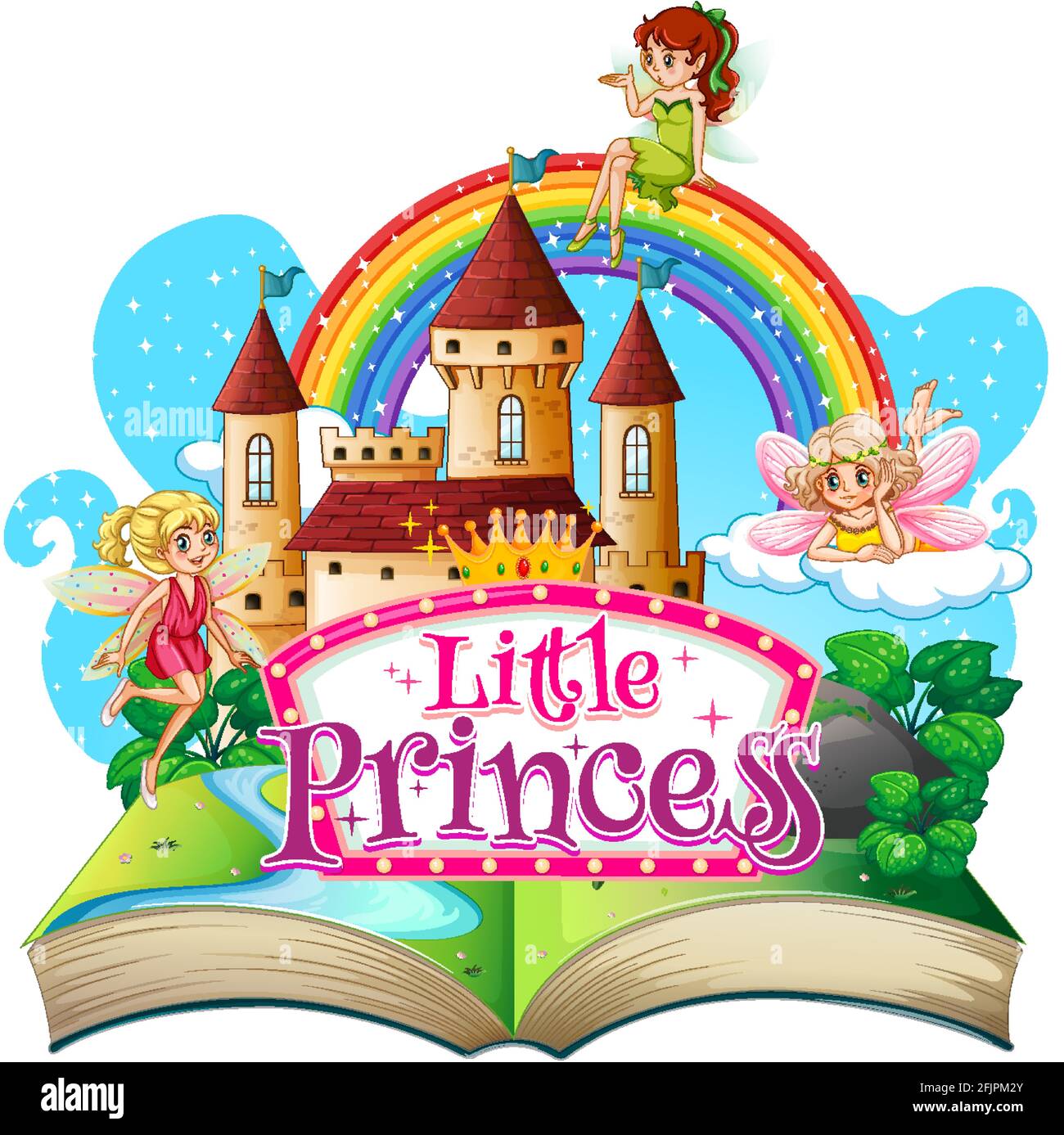 3D pop up book with little princess theme illustration Stock Vector ...