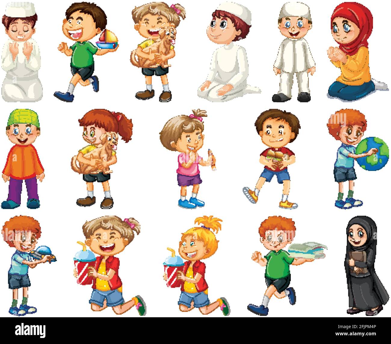 Children doing different activities cartoon character set on white ...