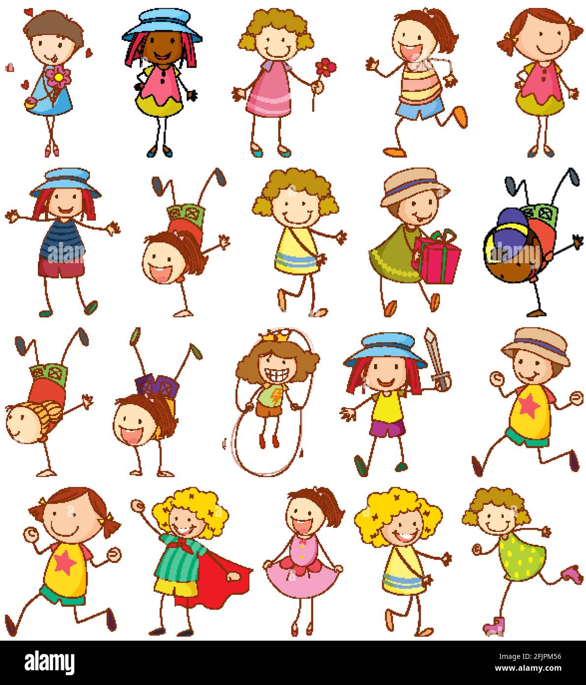Set of different kids in doodle style illustration Stock Vector Image ...