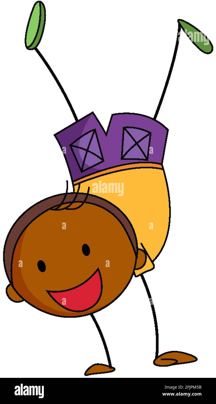 A doodle kid performing a break dance cartoon character isolated ...