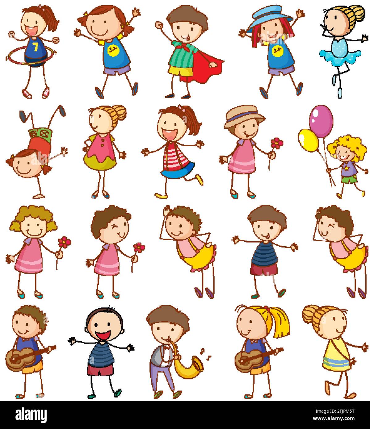 Set of different kids in doodle style illustration Stock Vector Image ...
