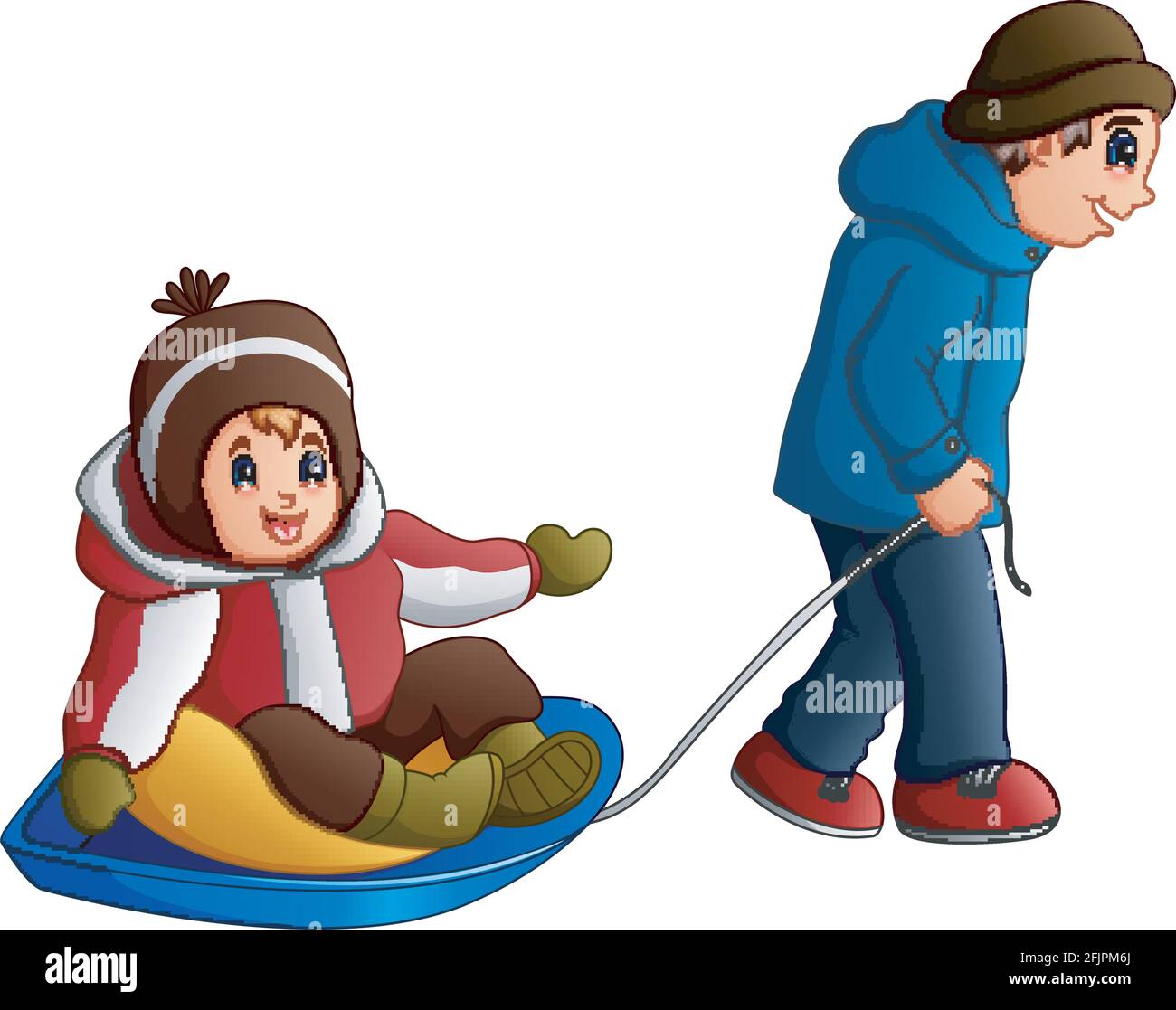 Cartoon father pulling a son on a sled Stock Vector Image & Art - Alamy