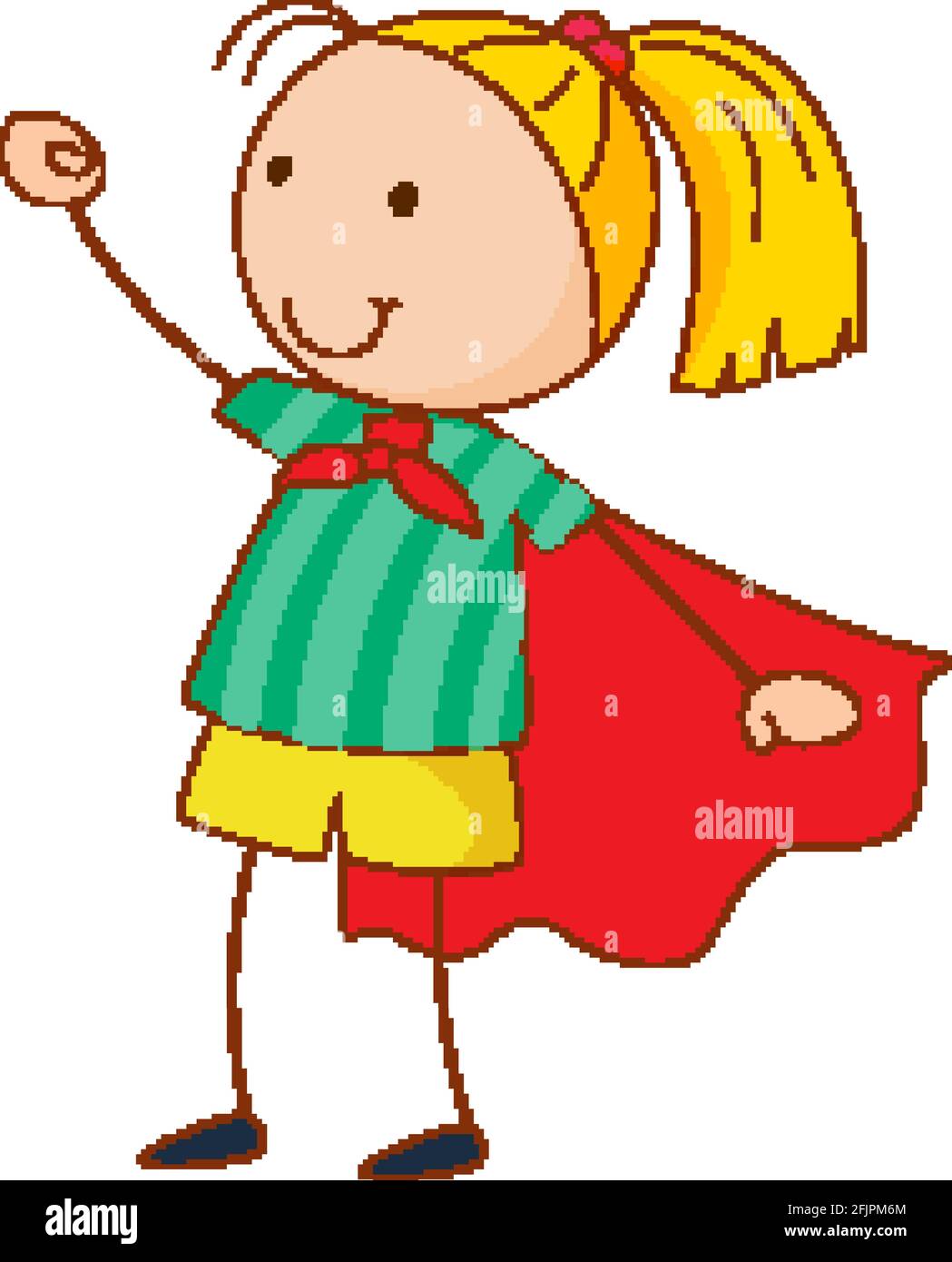 A hero girl cartoon character in doodle style isolated illustration ...