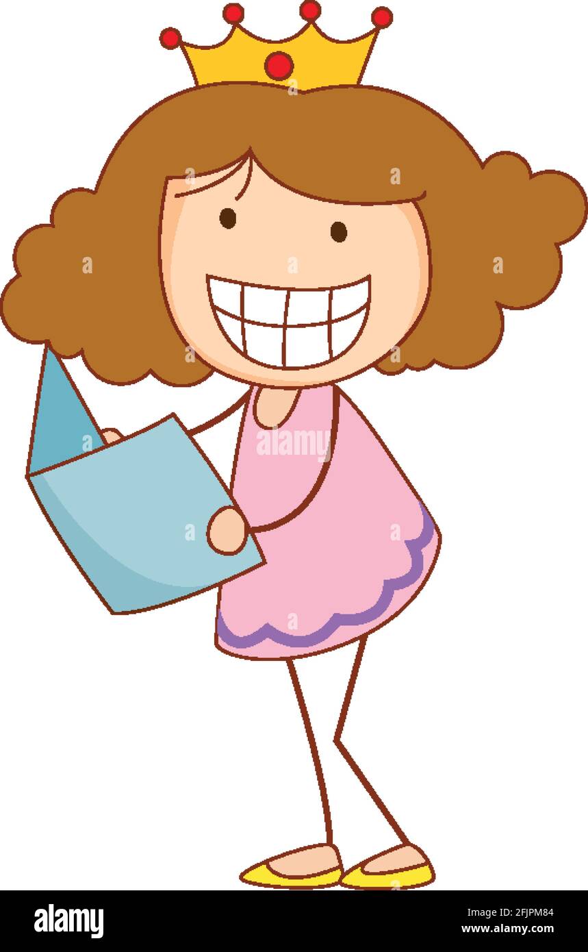 A doodle kid holding a book cartoon character isolated illustration ...