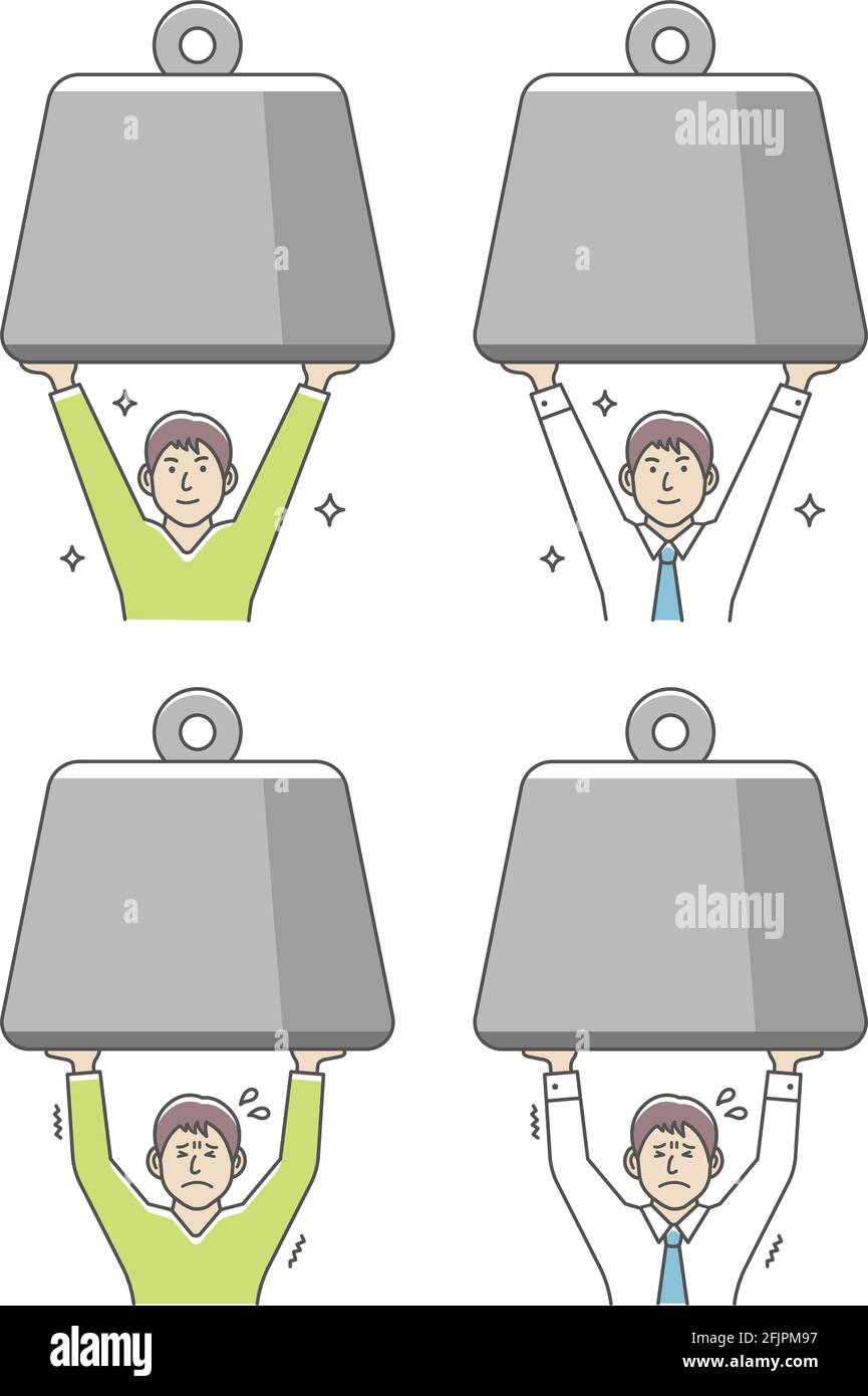 Young man holding huge weight. Vector illustration set Stock Vector ...