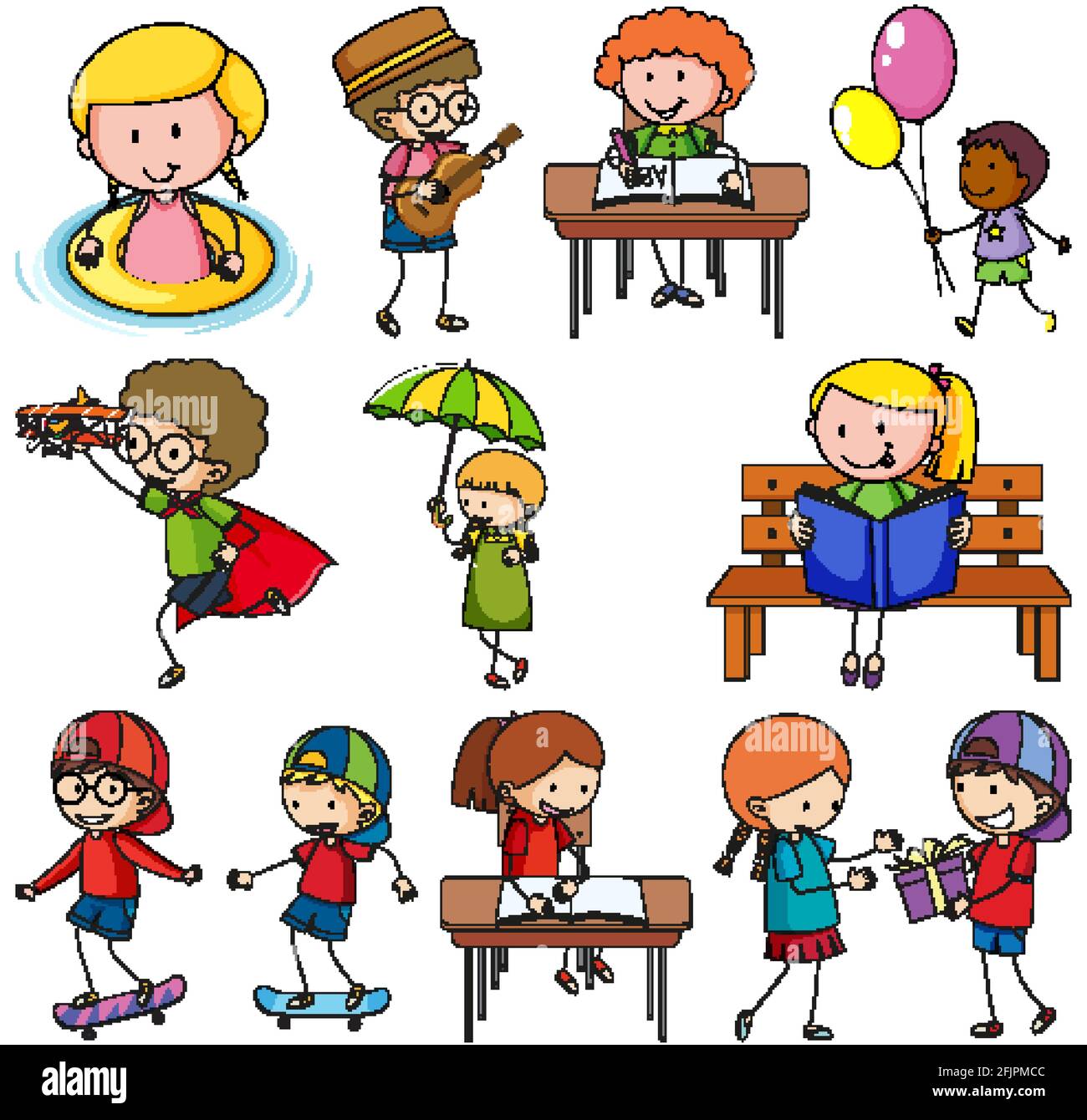 Set of different doodle kids cartoon character isolated illustration ...