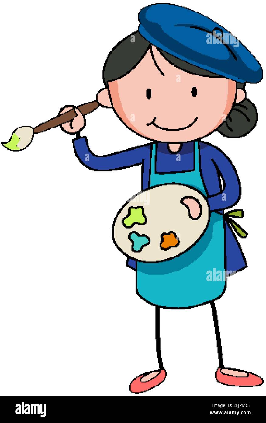 Little artist holding colour palette cartoon character isolated ...