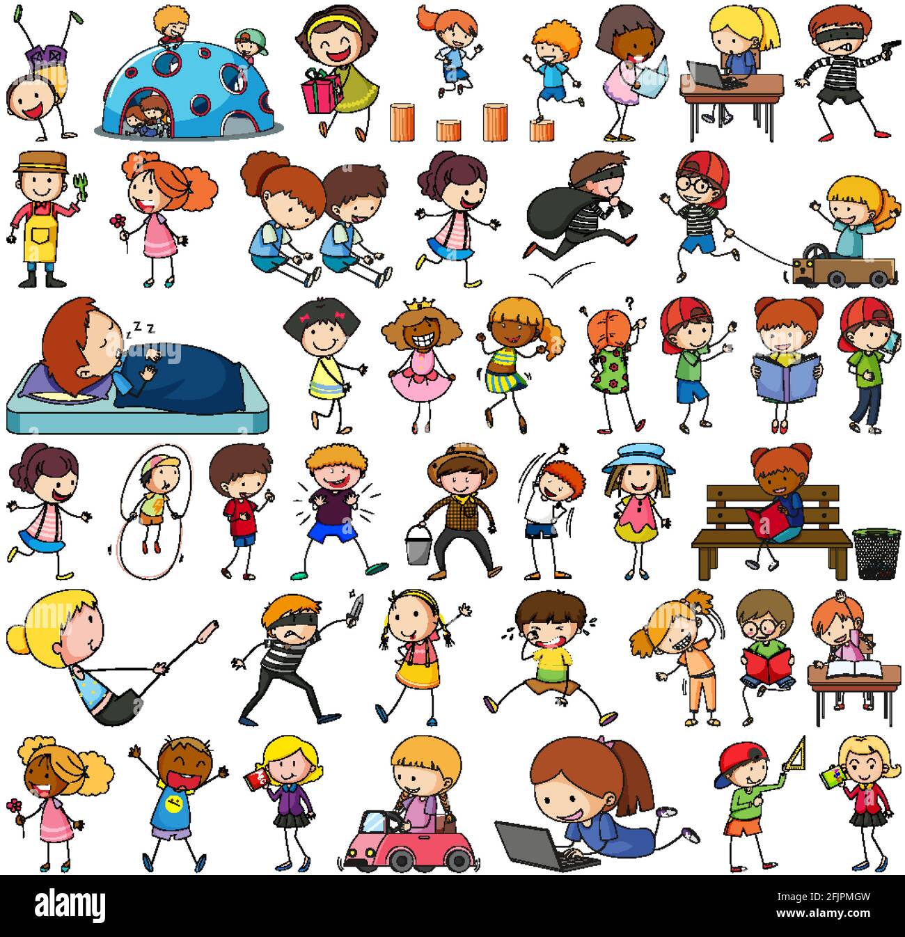 Set of different doodle kids cartoon character isolated illustration ...