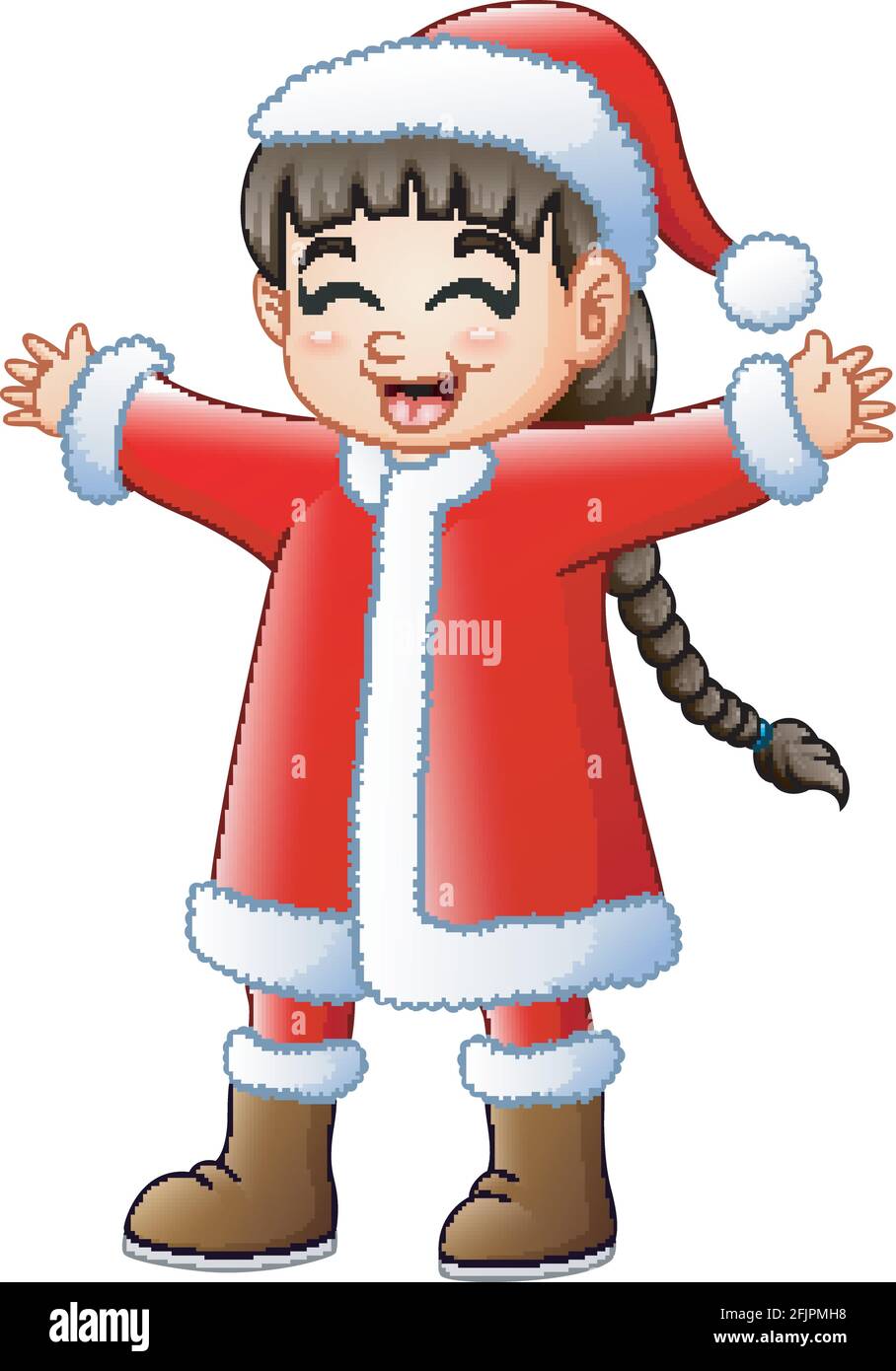 Vector illustration of Cute long hair girl wearing santa claus costume ...