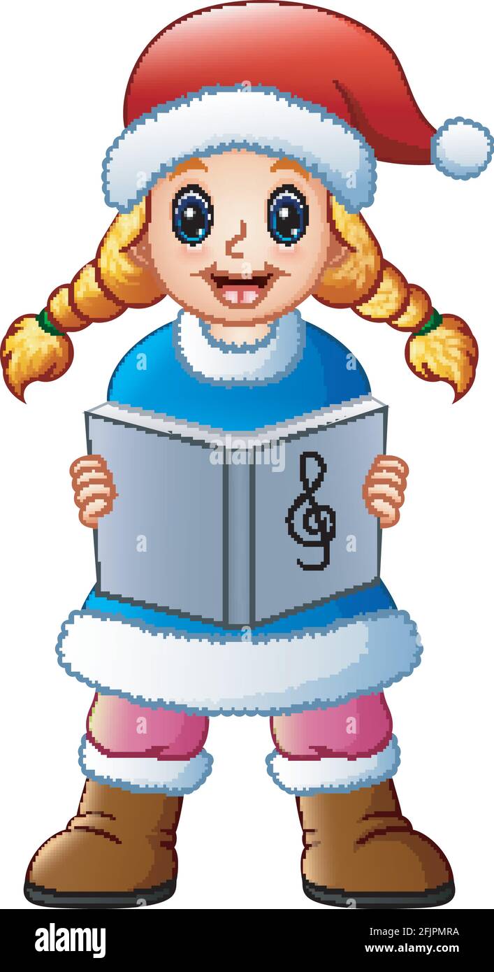 Vector illustration of Blonde girl singing christmas carols Stock ...