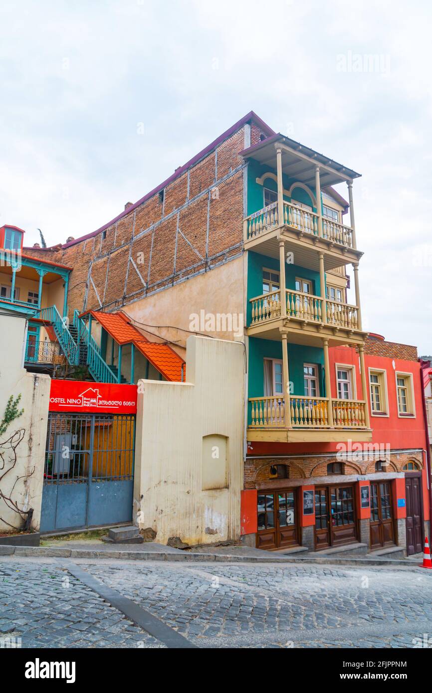 Tbilisi, Georgia - 06 April, 2021: Colorful traditional houses with ...