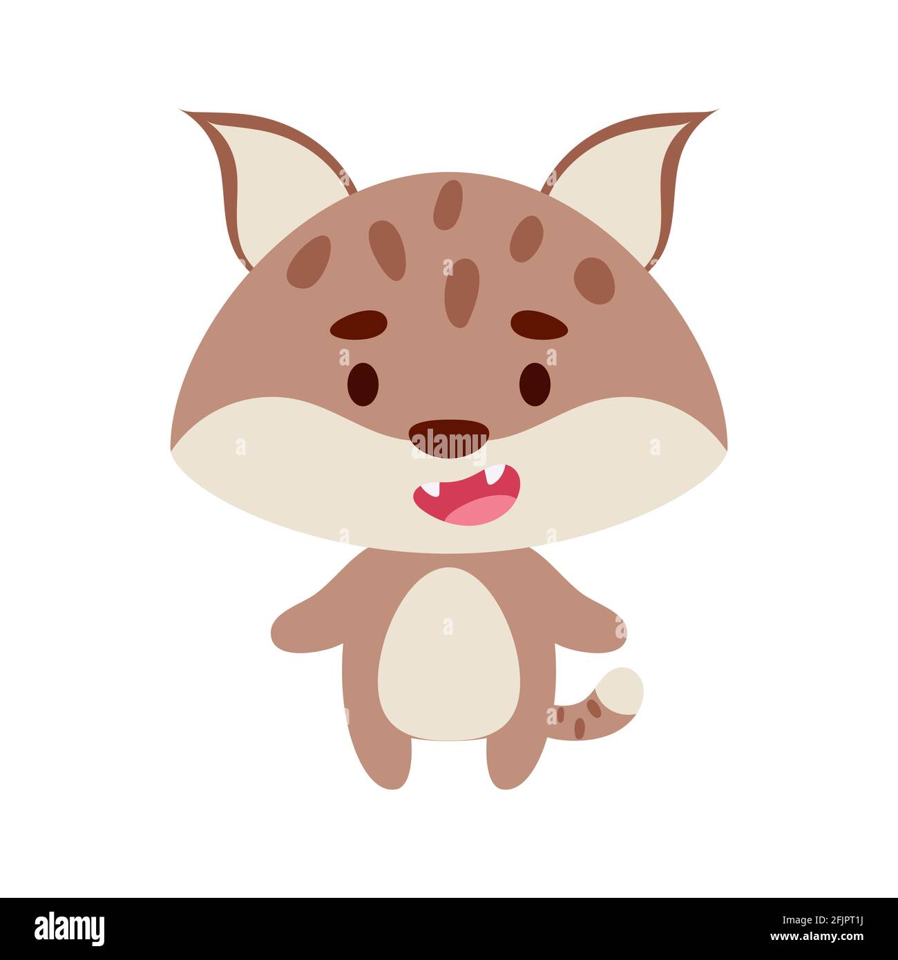 Cute little lynx on white background. Cartoon animal character for kids ...
