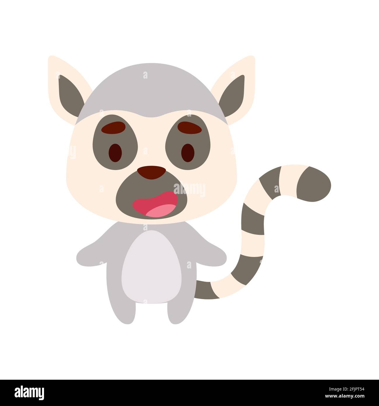 Cute little lemur on white background. Cartoon animal character for ...