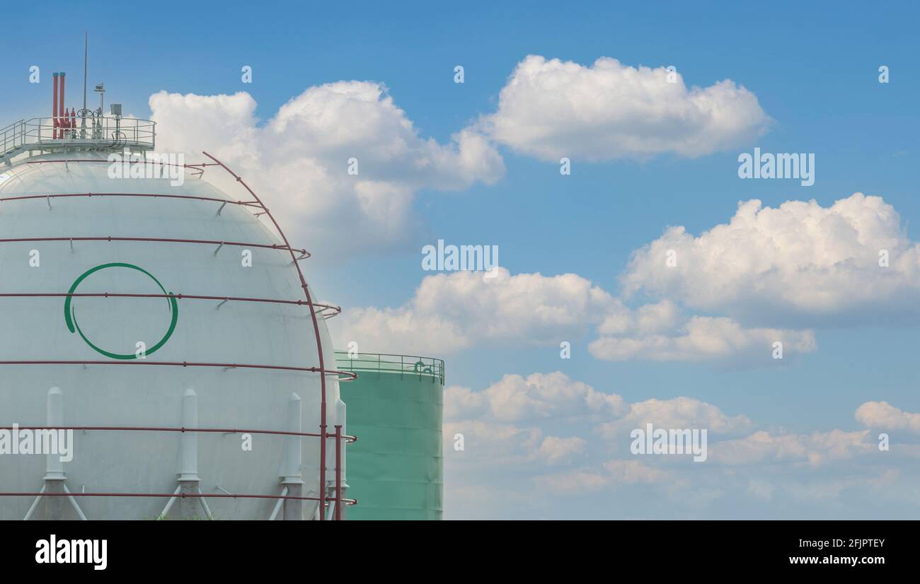 Industrial gas storage tank. LNG or liquefied natural gas reservoirs ...