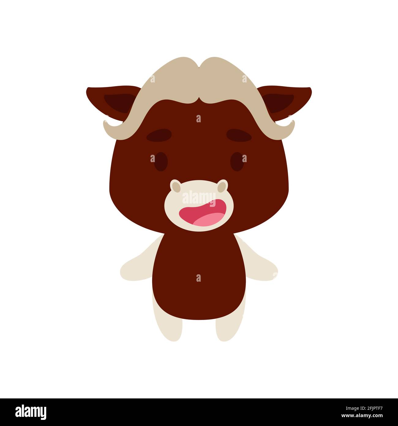 Cute little musk-ox on white background. Cartoon animal character for ...
