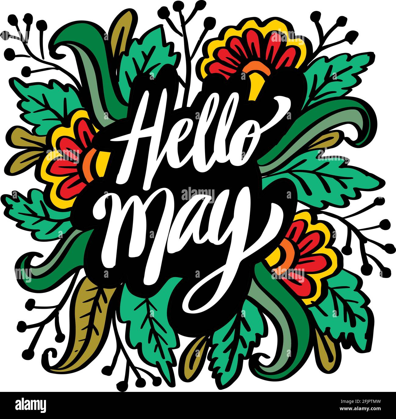 Hello may greeting card. Hand lettering Stock Photo - Alamy