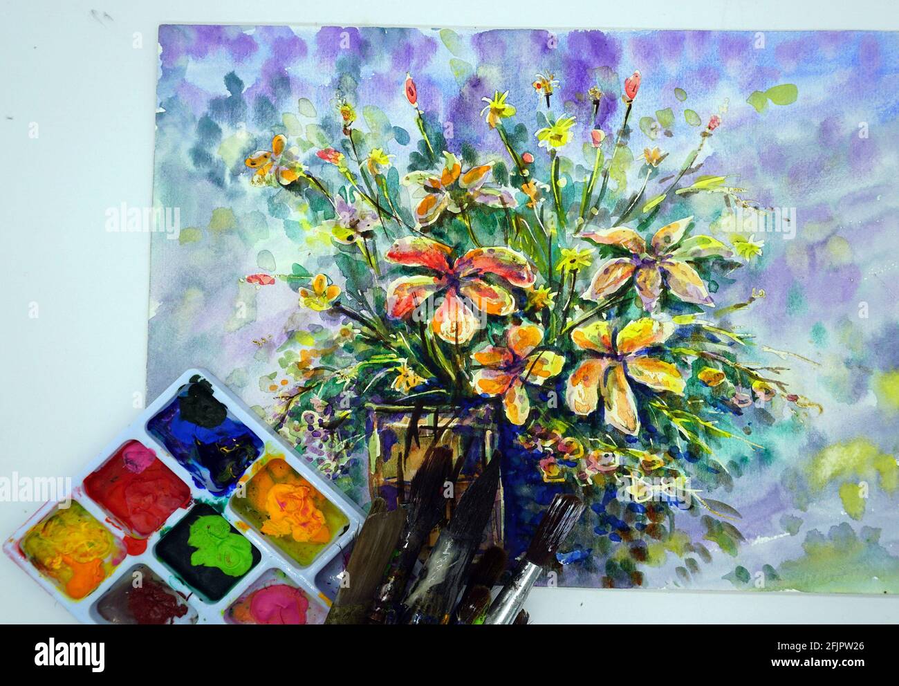 Watercolor flowers painting hi-res stock photography and images - Alamy
