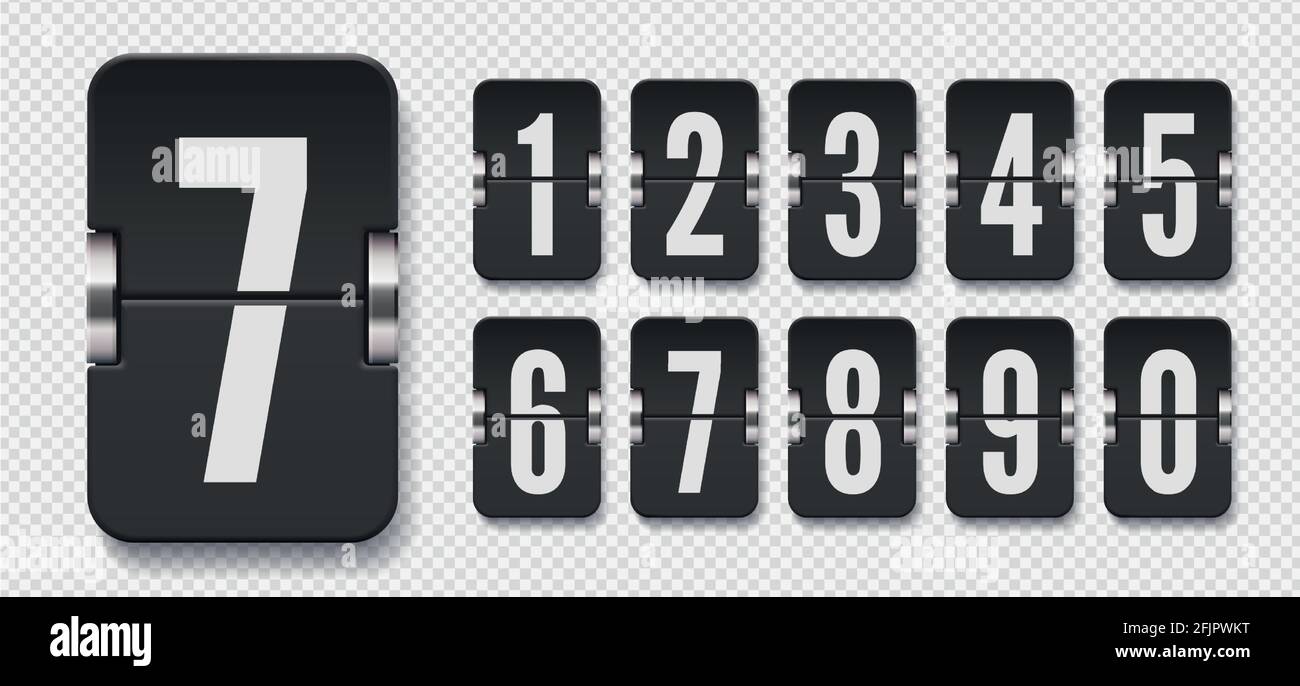 Set Of Flip Scoreboard Numbers With Shadows For Black Countdown Timer