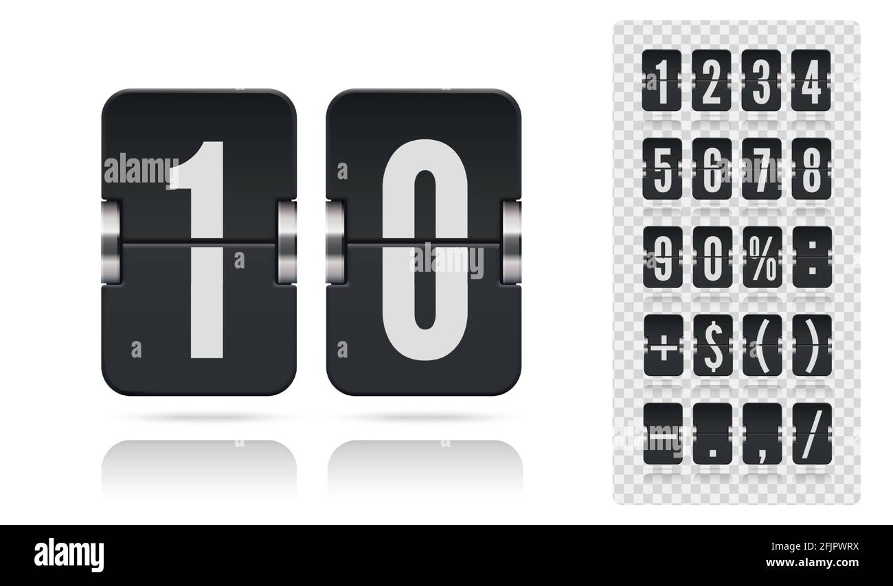 Analog Flip Airport Board For Countdown Timer On White Background