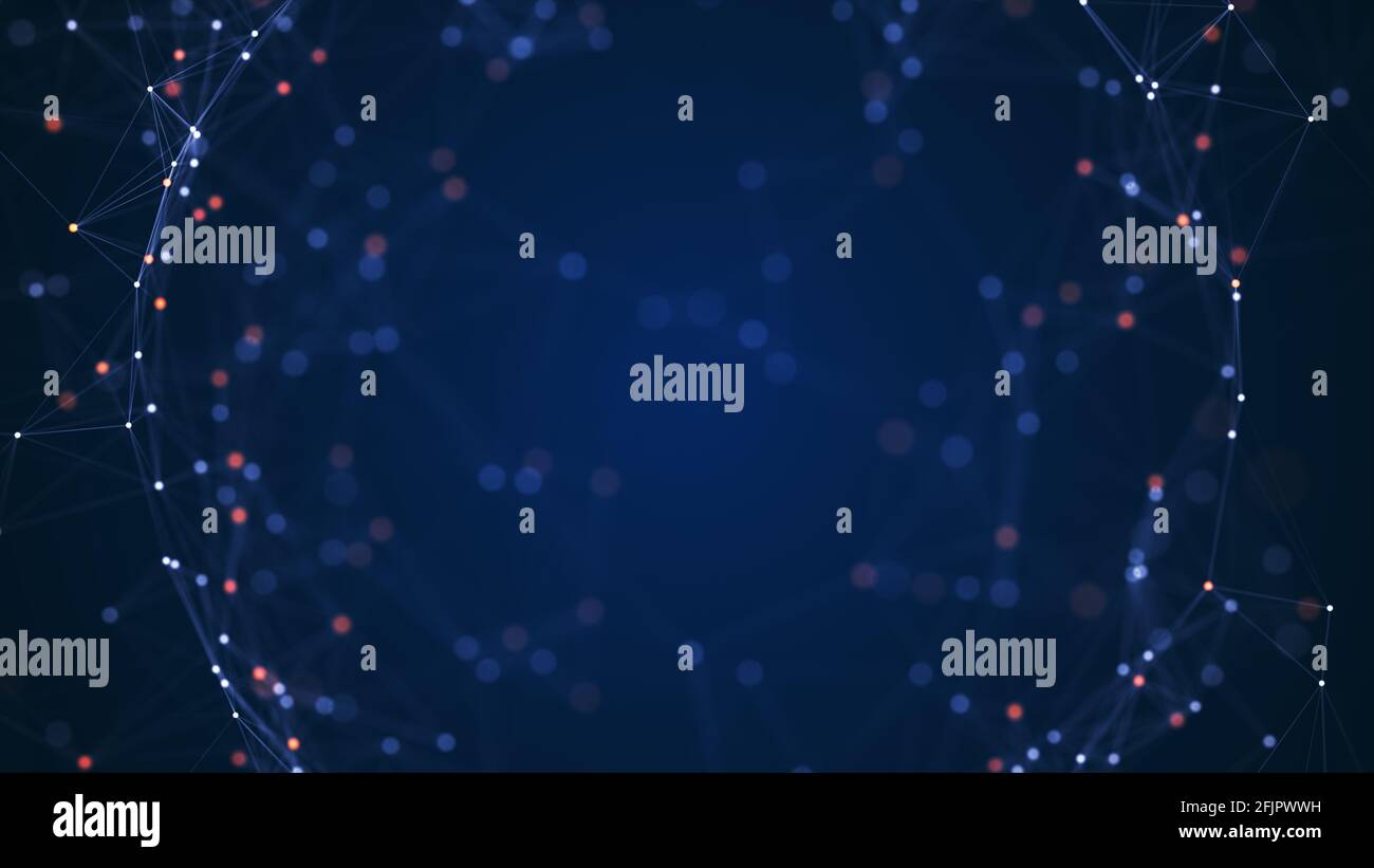 Abstract connected dots and lines on blue background. Communication and technology network ...