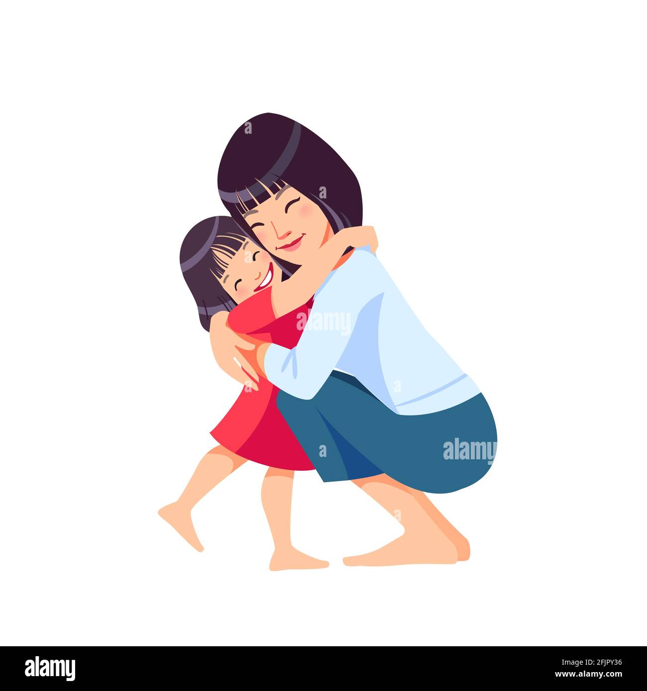 Asian woman mother and child. Mom hugging her daughter with a lot of ...