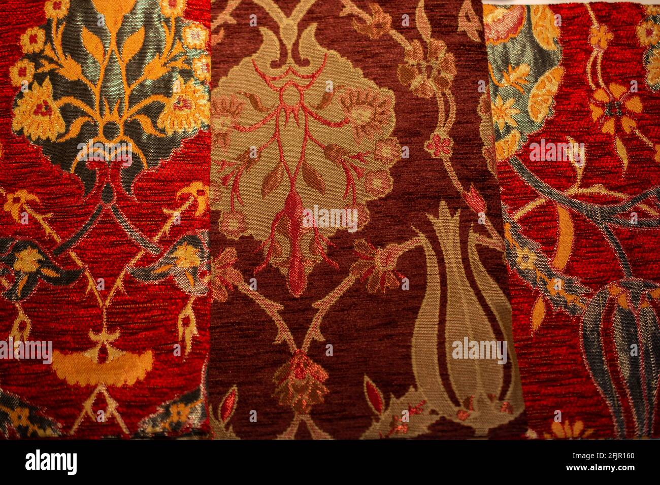 Traditional Turkish rug textile with patterns in bazaar Stock Photo - Alamy