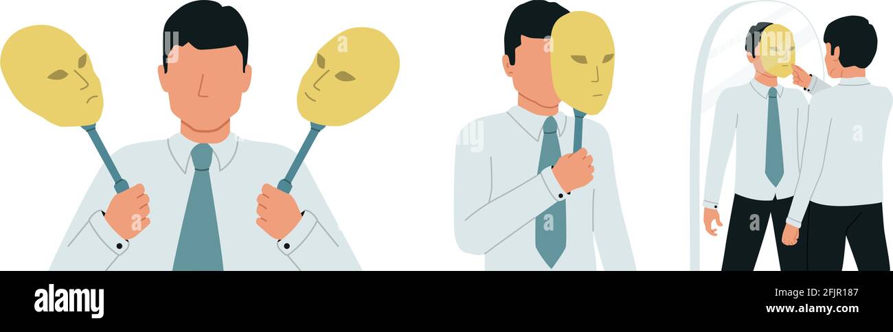 Imposter syndrome. A man feels like a pretender or a deceiver who hides ...