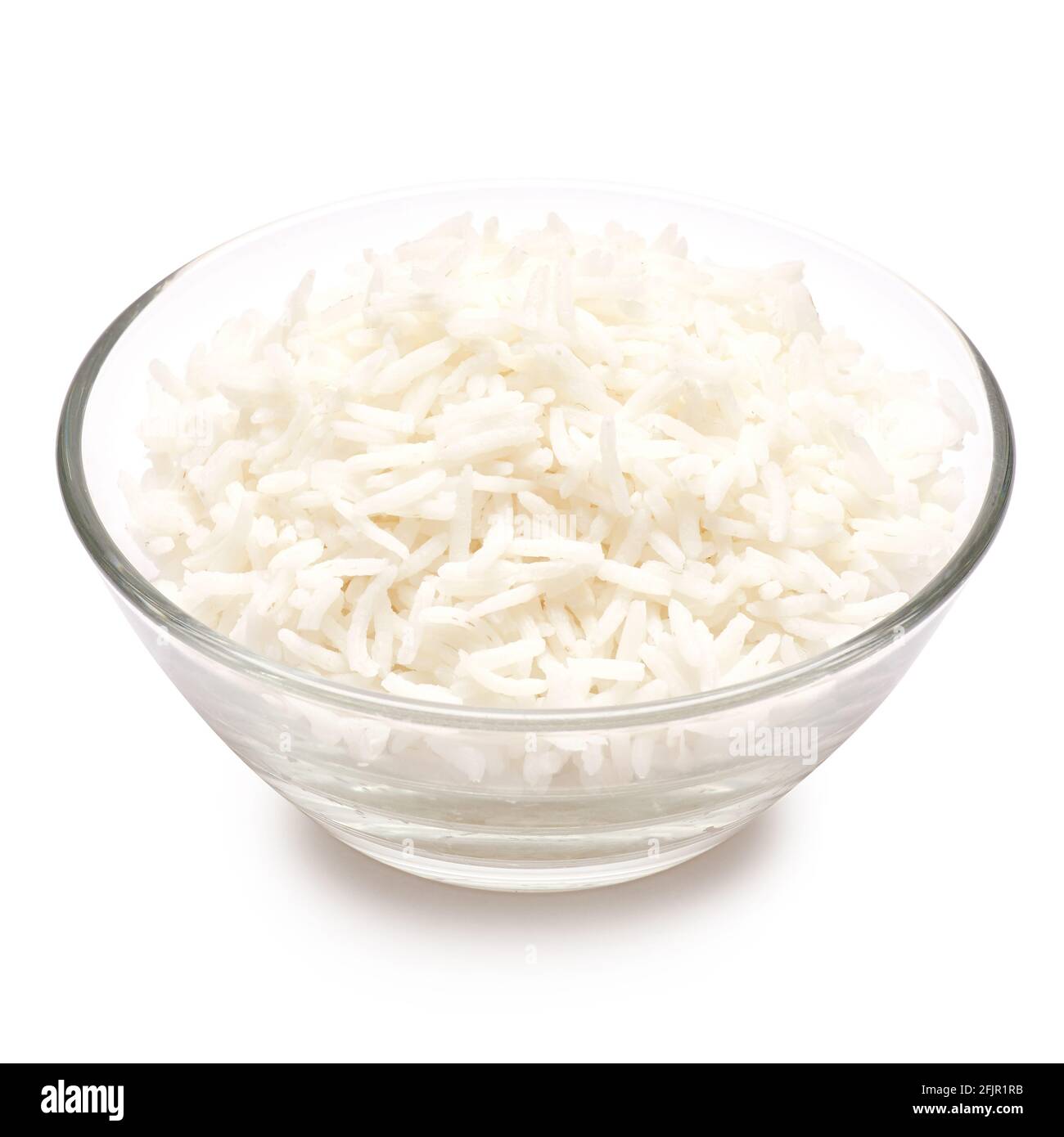 Boiled Rice in a glass bowl isolated on a white background with ...