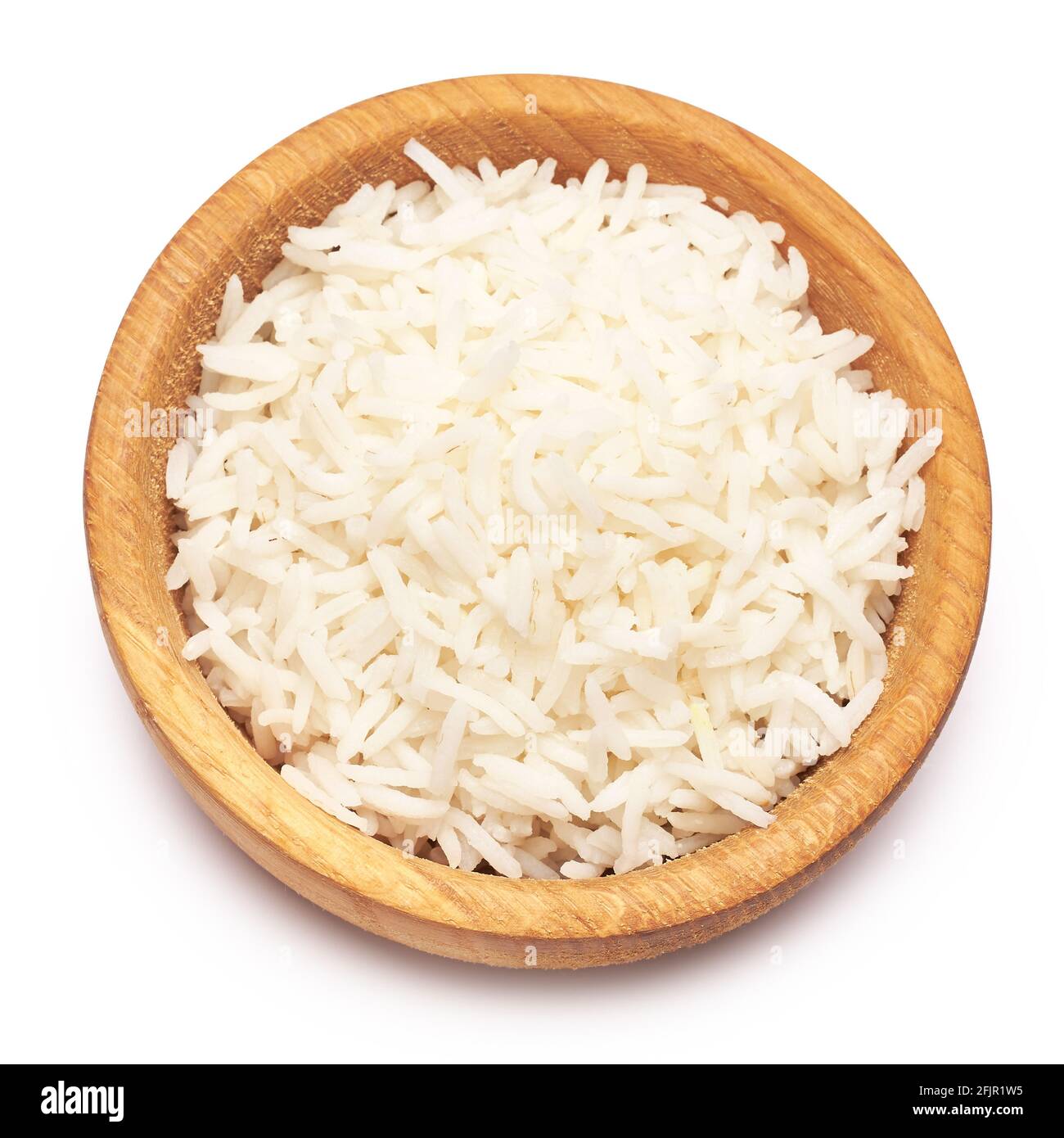 Boiled Rice in a wooden bowl isolated on a white background with ...