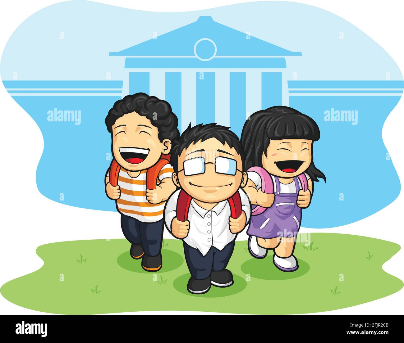School Kids Student Going Back School Cartoon Vector Illustration Stock ...