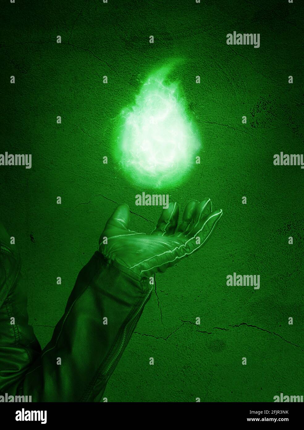 Levitating magic fire flame on a special glove - Concept of magic Stock ...