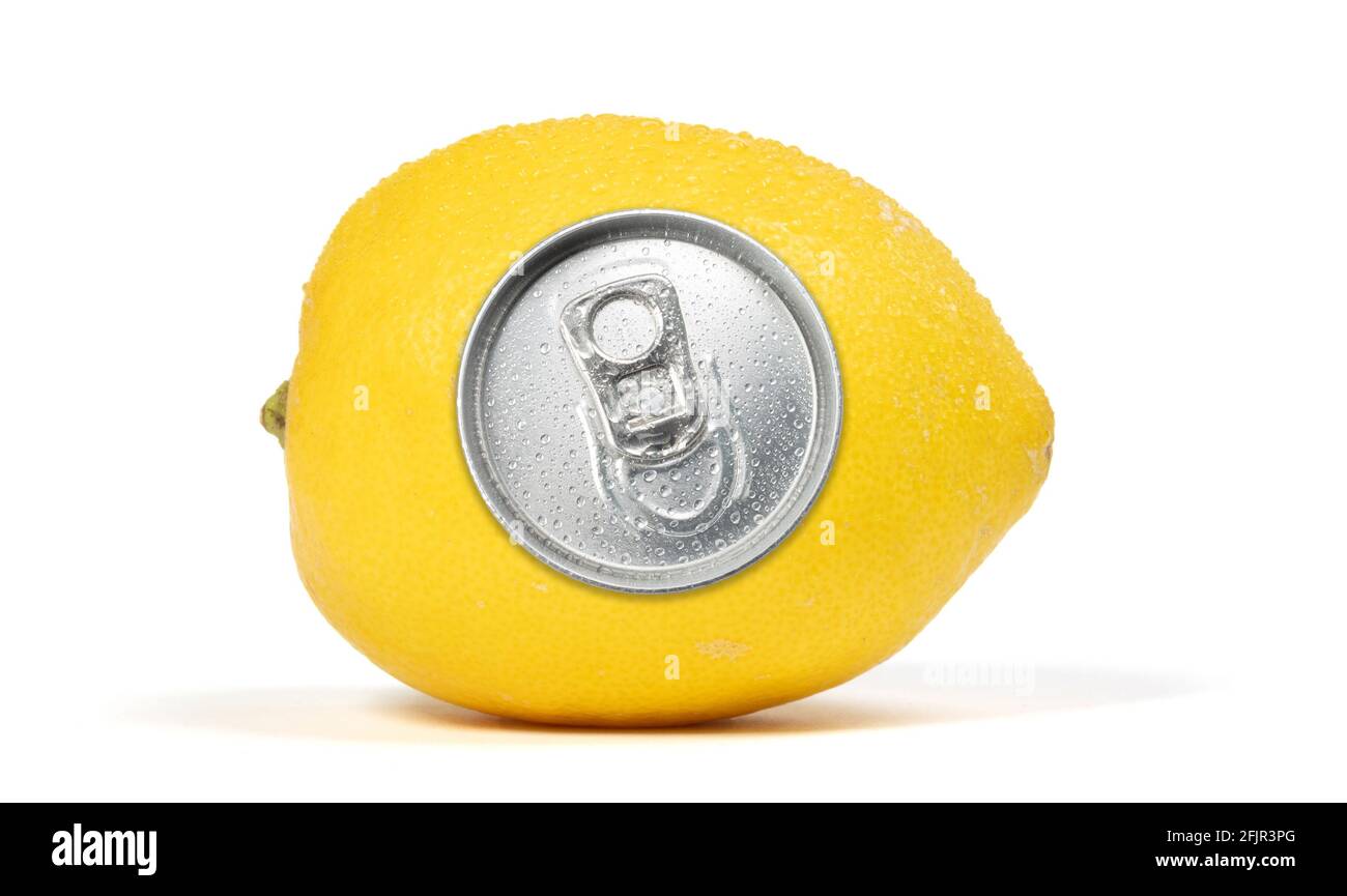 Lemon juice in a special can, isolated on white background Stock Photo ...