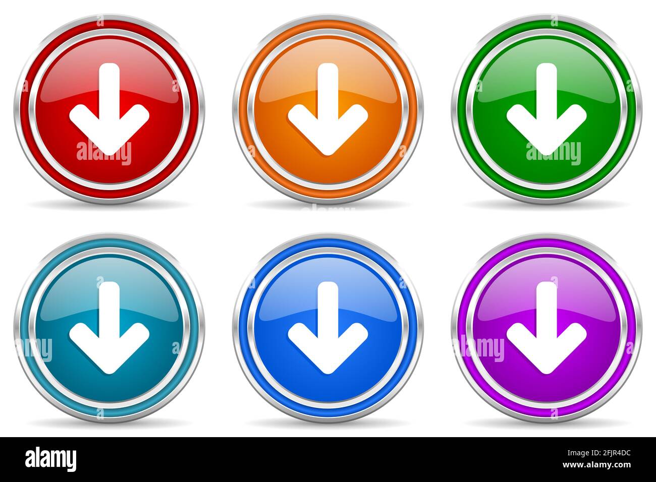 Down arrow, download silver metallic glossy icons, set of modern design ...
