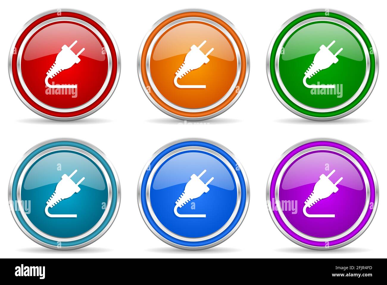 Plug silver metallic glossy icons, set of modern design buttons for web ...