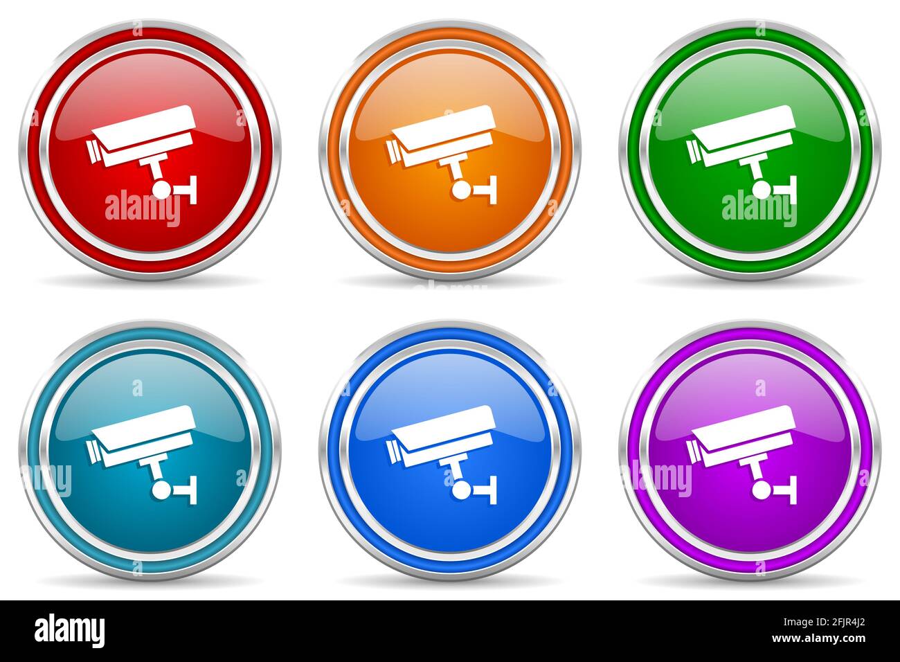 Cctv camera silver metallic glossy icons, set of modern design buttons ...