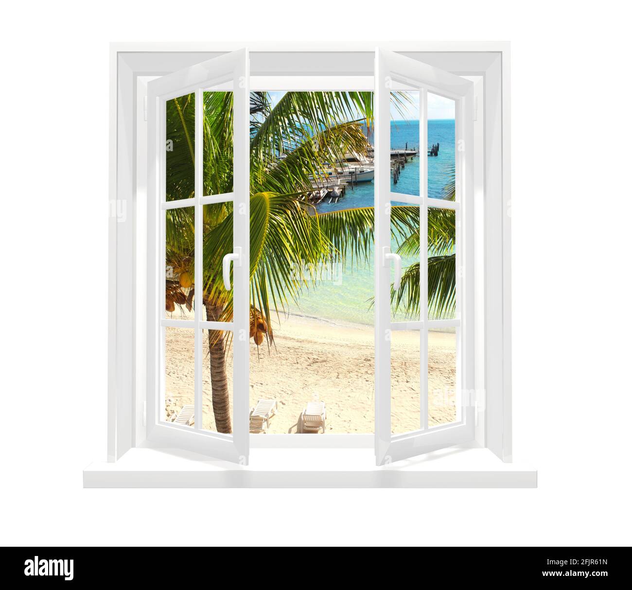 Beach view through window Cut Out Stock Images & Pictures - Alamy