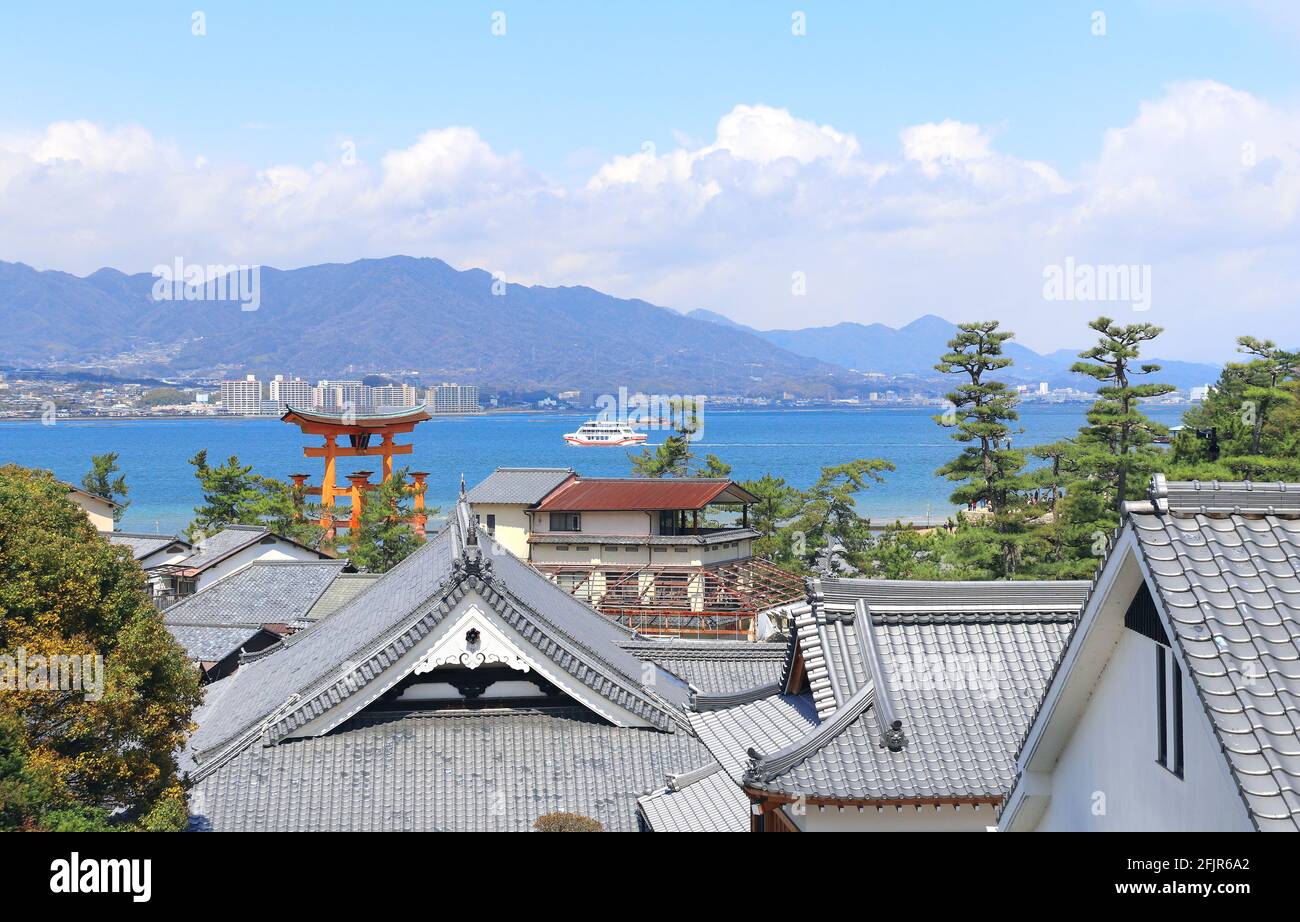 Aerial view on famous Floating Torii gate, Itsukushima Shrine, Miyajima ...